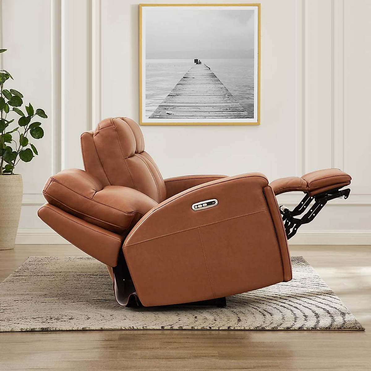 Hydeline Venice Zero Gravity Power Recline and Headrest Top Grain Leather Sofa Couch with Hidden Cup Holder, 86", Nutmeg Brown, Memory Foam, Pocket Coils and Control Panel