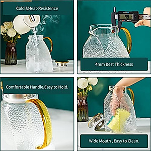 Fridge Pitcher, 64 oz/1800ml Glass Pitcher With Lids for Fridge, Ice Tea Pitcher, Great for Juice, Milk, Coffee, Lemonade - Heat Resistant Borosilicate Glass Jug