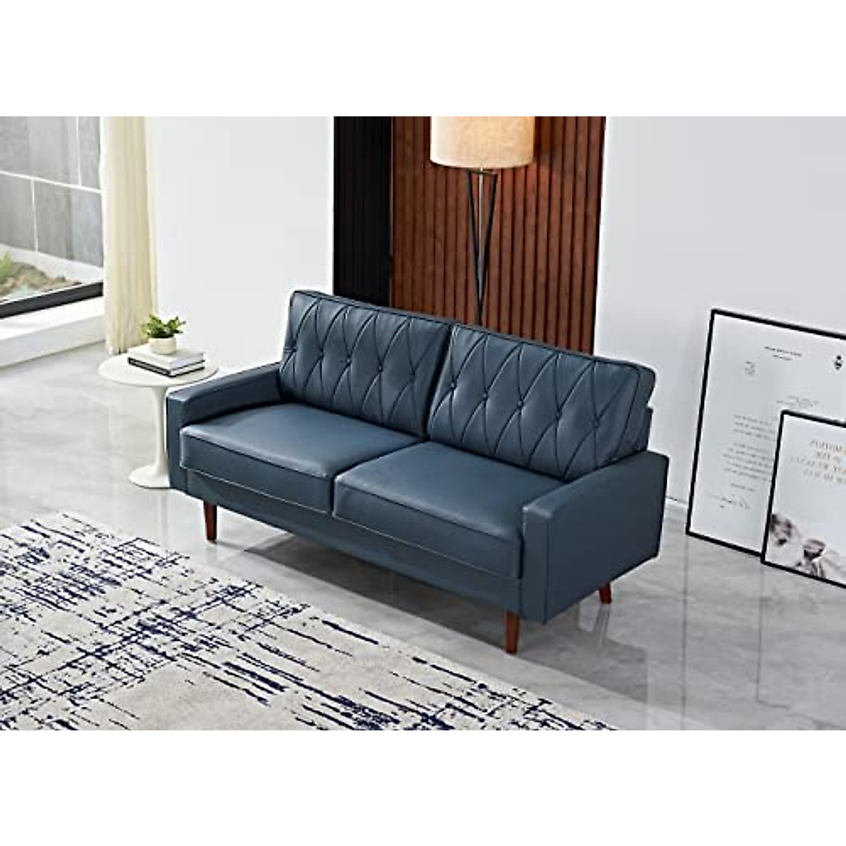 US Pride Furniture Modern Style Faux Leather 69.3’’ Wide with Round Tapered Legs Living Room Sofas, Blue