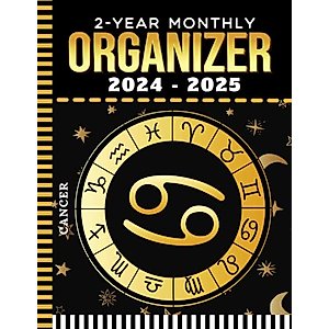 2-Year Monthly Organizer 2024-2025: 8.5x11 Large Dated Monthly Schedule With 100 Blank College-Ruled Paper Combo / 24-Month Life Organizing Gift / Cancer - Zodiac Horoscope Sign Art Cover