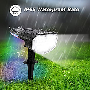 USOKYO 2 Pack Solar Spot Lights Outdoor, 34 LED Solar Lights Outdoor Waterproof IP65 Solar Garden Pathway Lights 3 Modes Outdoor Solar Lights for Yard Porch (Cool White & RGB Tail Light)