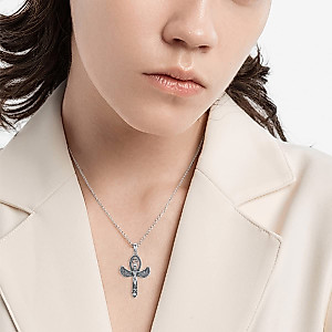 SIMONLY Sterling Silver Egyptian Goddess Necklace Ancient Egypt Jewelry Horus Gold Ankh Pendant Womens Accessory Ancient Mother Gifts