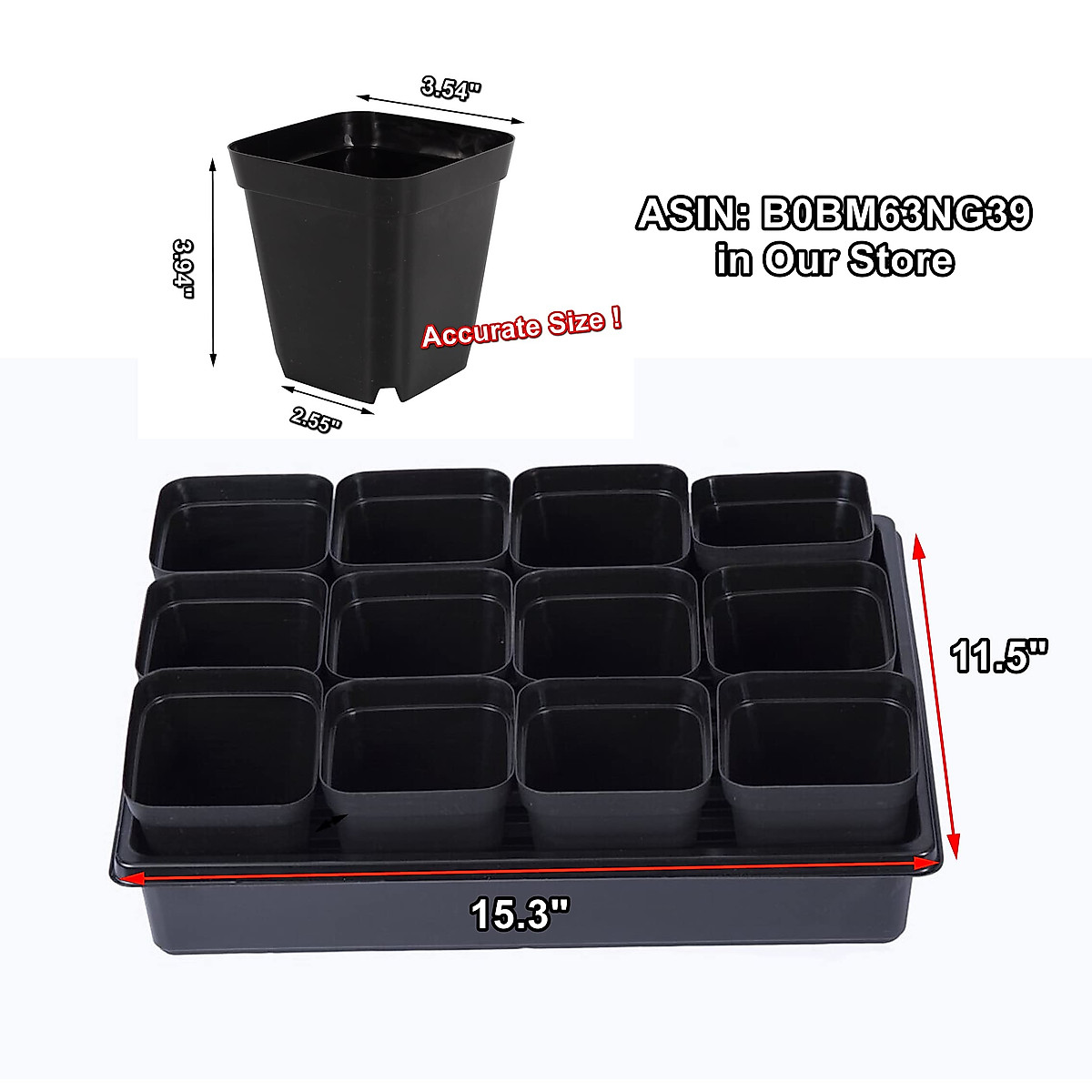 RooTrimmer 3.5 inch Square Nursery Pots 60pcs, Sturdy Seed Starter Trays 5 Pcs, Seeds Starting Germination, Small Planter Nursery Propagation 5 Sets