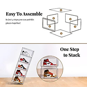 Clemate Acrylic Shoe Box,Set of 5,Extra Large Shoe Storage Boxes Clear Plastic Stackable,Shoe Containers with Clear door,Shoe Organizer For Sneaker Display,Easy Assembly,Fit for US Size 16(14.2"x 11"x 8.3")