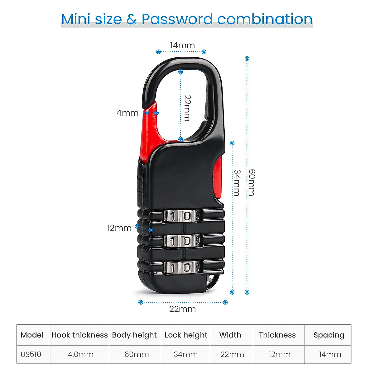 Mini Padlock, BARRYSAIL 3 Pcs Small Locks Set with 3 Digits Combination for Kids Diary Backpack Zipper (Black+Blue+Pink)
