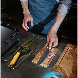 RUSTIC TOWN Leather Knife Roll - Chef Knife Case for Professional & Home Use - Secure & Stylish Knives Organizer - Travel-Friendly, Gift for Men & Women