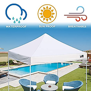 Eurmax New 10x10 Pop Up Canopy Replacement Canopy Tent Top Cover, Instant Ez Canopy Top Cover ONLY, Choose 30 colors,Bonus 4PC Pack Canopy Weight Bag (White)