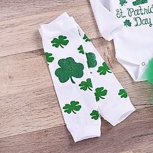 XFGLCK Newborn Baby Girls My 1st St.Patrick's Day Outfit Shamrock Rompers+ Tutu Tulle Skirt + Headband Outfits Set (Green, 0-3 Months)
