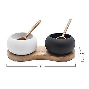 Bloomingville Mango Tray White Pinch Pot 2 Wood Spoons (Set of 5) Bowl, Black White & Natural, 5, 8 liters