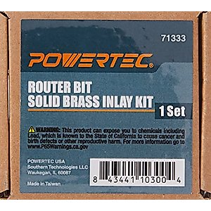POWERTEC 71333 Router Bits Solid Brass Inlay Kit | for 1/4 Templates for High RPM Routing | Includes 1/8 Carbide Router Bit/Cutter + 1/4 Shank, Universal Bushing, Retainer Nut, Collar, Alignment Pin