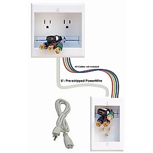 PowerBridge TWO-PRO-6 Dual Power Outlet Professional Grade Recessed In-Wall Cable Management System for Wall-Mounted Flat Screen LED, LCD, and Plasma TV’s