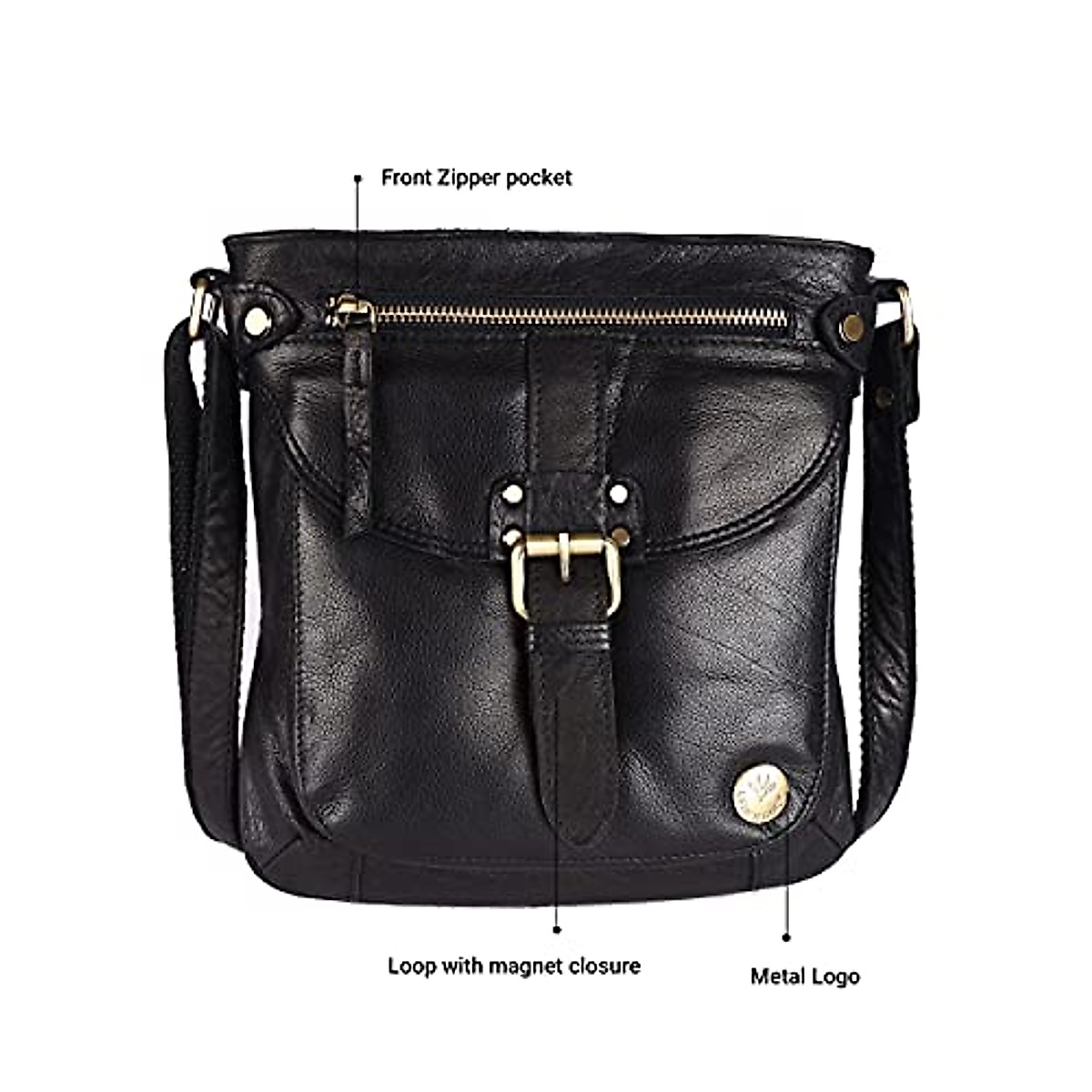 LEDERBUCK Real Leather Small Crossbody Handbags & Purses for Women - Crossover over the Shoulder Bag (Black)