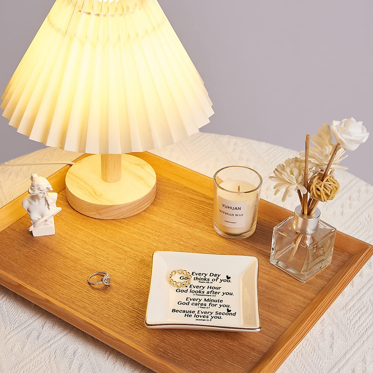 Spegiffu Christian Gifts for Women Faith Jewelry Dish with Bible Verse Prayers, Religious Gifts Scripture Gifts Spiritual Gifts for Women Men Friends Birthday - Every Second God He Loves You