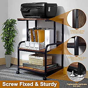 HAIRIESIS 3 Tier Printer Stand with Wheels Printer Desk, Multipurpose Office and Home Storage Rack, Removable and Fixed Printer Stand for Fax Machines, Scanners, Rolling Cart Stand Vintage Brown