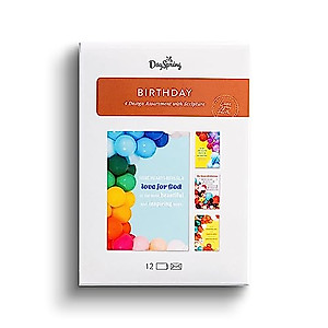 DaySpring - Birthday Balloons - 4 Balloon Designs Assortment with Scripture - 12 Happy Birthday Boxed Cards & Envelopes (U0057)