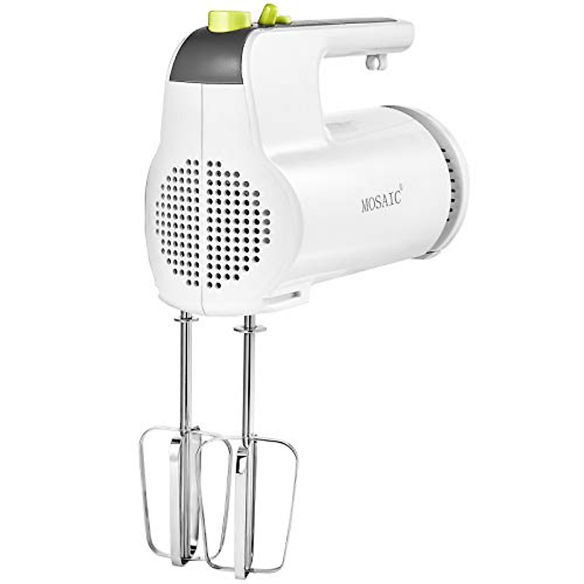 Hand Mixer Electric, MOSAIC Mixer with Cord & Attachments Storage and 4 Stainless Steel Accessories, Easy Eject Handheld Mixer for Whipping Mixing Cookies, Brownies, Cakes, Dough (White)