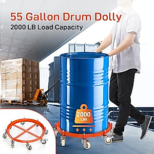 NeapNuuk Heavy-Duty 55 Gallon Drum Dolly with 2000 LBS Capacity, 8 Caster Wheels for Smooth Mobility, Non-Tipping Trash Can Dolly with Orange Steel Frame