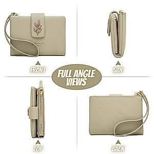 PRETTYZYS Small Bifold Wristlet Wallet for Women – Handmade, RFID Blocking Wallet Case with Credit Card Sleeves, Cash & Coin Storage Compartments – Mini Purse for Ladies, Teenage Girls - Grey Green