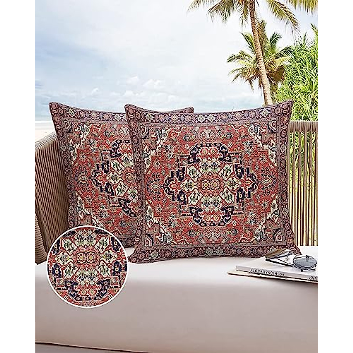 Outdoor Pillow Covers Waterproof, Native American Indian, Decorative Square Throw Pillowcases Patio Cushion Covers for Tent/Garden, 16" x 16" 2 Pack, Abstract Antique Traditional European Luxury