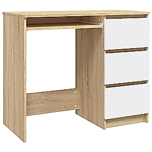 ULUYYUC Desk,Computer Desks Bedroom Desks Secretary Desk with Drawers Suitable for Home, Office, Bedroom, Conference Room, etc White and Sonoma Oak 35.4"x17.7"x29.9" Engineered Wood