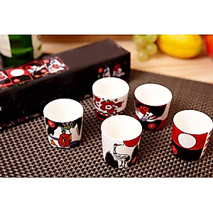 GARASANI 5 Pack Soju Shot Glasses with Korean Traditional Flower Card Game Print Hwatu Korean Soju, Whiskey, Tequila, Vodka, Espressos