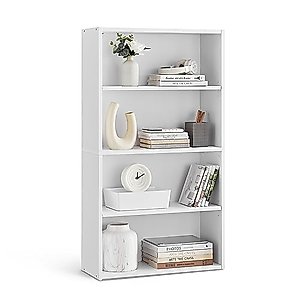VASAGLE Bookshelf, 4-Tier Open Bookcase with Adjustable Storage Shelves, Floor Standing Unit, White ULBC164T14