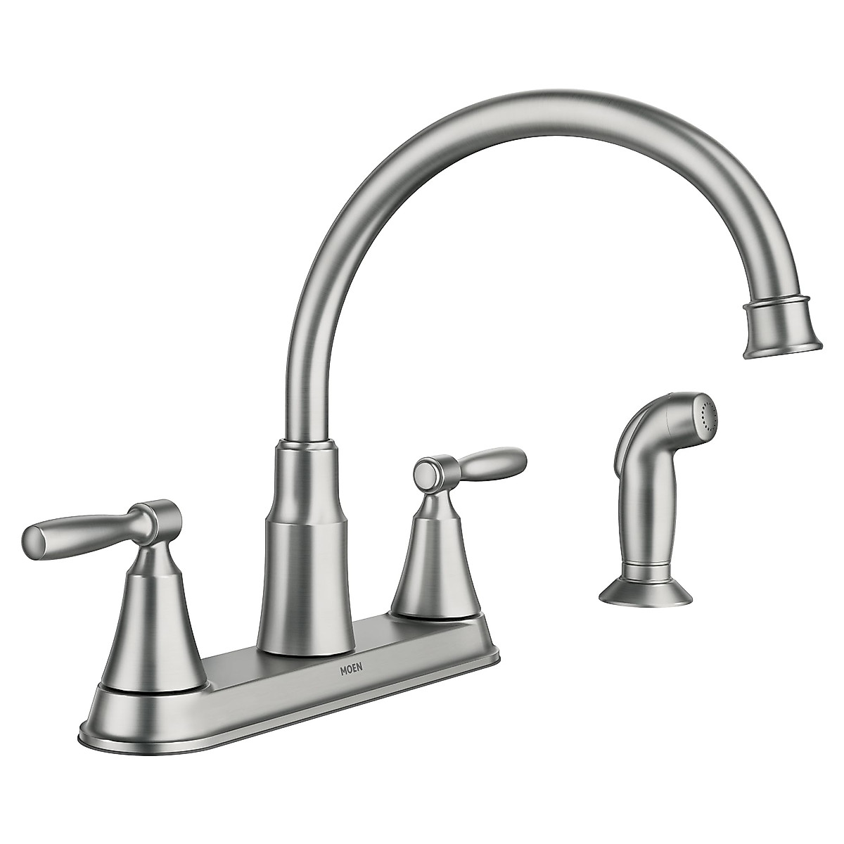 Moen Hutchinson Spot Resist Stainless 2-Handle High-Arc Kitchen Faucet with Side Sprayer, 87048SRS
