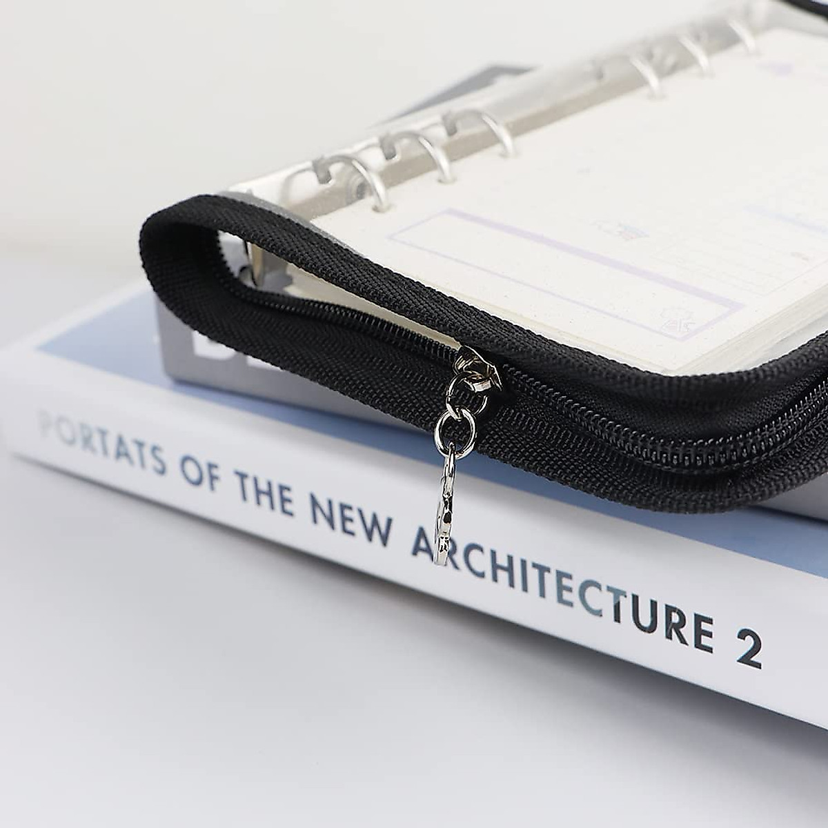 A6 Binder Cover Refillable 6 Ring Notebook Binder Clear Soft PVC Zipper Binders Folder for 6 Hole Filler Paper Personal File Organizer Planner(Black Zipper Closure)