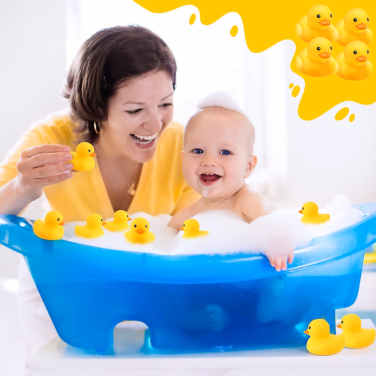 Poen 21 Pcs Bath Toy Baby Bathtub Duck Toy Set, 1 Pcs Duck Animals Fishing Net with 20 Pcs Water Floating Toy Ducks for Toddlers, Bathroom Floating Pool Fishing Play Set for Toddler Kids