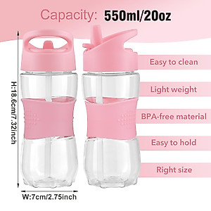 Kids Water Bottle with Straw 12 OZ BPA-Free Tritan Bulk Bottle Pink Little Girls Clear Drinking Bottle for School