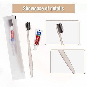 Xuezoioy Disposable Toothbrushes with Toothpaste,30 Pack Apricot Individually Wrapped Disposable Travel Toothbrushes Kit in Bulk for Homeless,Nursing Home,Hotel,Charity