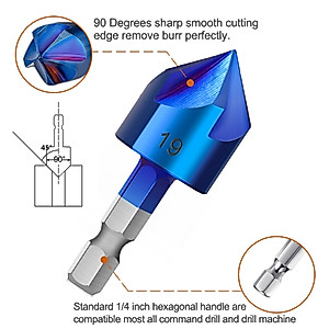 5 Flutes Chamfer Drill Bit Set 6-19mm 90 Degrees Chamfering Blue Coated Countersink Drill Bit 1Set