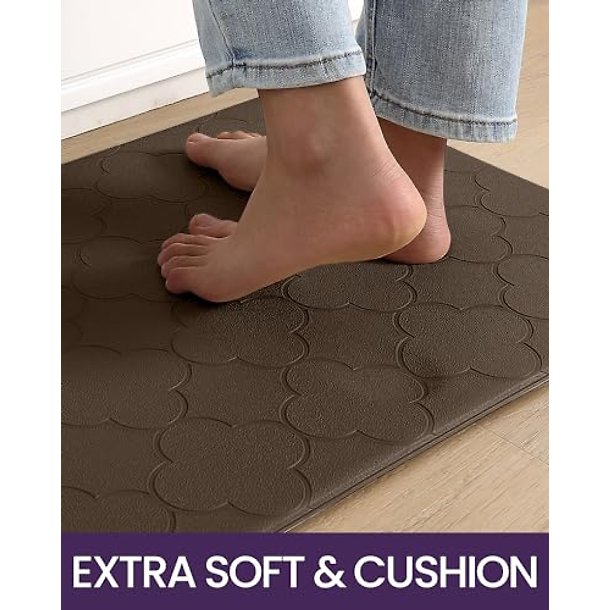 DEXI Kitchen Rugs Anti Fatigue Mats for Floor Cushioned Runner Rug Non Skid Comfort Foam Standing Mat for Office, Sink, 2 Pieces Set 17"x29"+17"x59", Brown