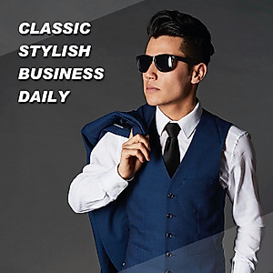 2 Pieces Men's Clip on Ties Solid Color Clip on Ties Pre Tied Neckties for Office School Uniforms(Black,18 Inches)