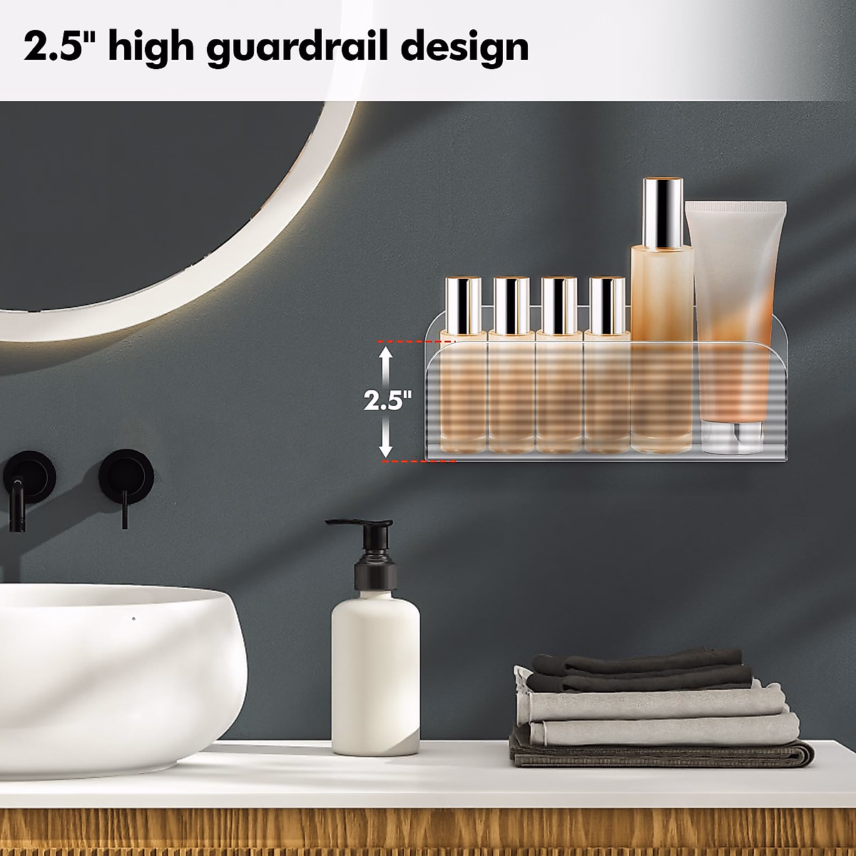 Poeland 3 Pack Wall Mounted Storage Organizer, No Drilling Clear Storage Box for Bathroom, Bedroom, Mirror Cabinets (Transparent)