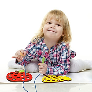ECam Pcs] Lacing Toy Toddlers, Wooden Threading Toys, Educational and Learning Montessori Activity Baby and Kids, Fine Motor Skill Toys, Apple Pear Strawberry Watermelon Orange Pineapple Multi Color