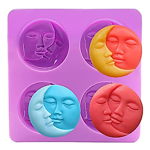 Newmemo Sun & Moon Silicone Soap Molds Crescent Moon Face Silicone Soap Mold Craft Art Molds for Homemade Lotion Bar, Bath Bombs Polymer Clay DIY Candle Resin Making Wax Candy Chocolate (1)