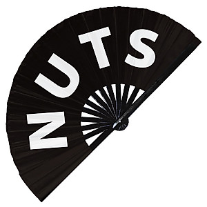 Nuts Hand Fan Foldable Bamboo Circuit Rave Hand Fans Slang Words Fan Outfit Party Gear Gifts Music Festival Rave Accessories (Black)