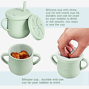 3 Sets Baby Led Weaning Supplies, Silicone Baby Feeding Set with Divided Plate Adjustable Bib Suction Bowl with Lid Snack Cup Soft Spoon Fork, Self Eating Utensil (Light Blue, Light Green, Light Gray)