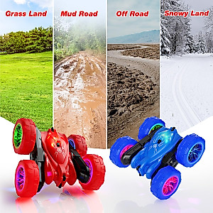 Upgraded Remote Control Car, Rechargeable RC Cars Toy All Terrain Off Road 4WD Double Sided Running Crawler, 360° Rotation & Flips 2.4GHz RC Stunt Car Birthday Gift for Boys & Girls Aged 3-12