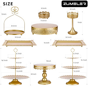 ZUMELER 9Pcs Metal Cake Stands Round Cake Stands Candy Fruite Display Plate Cupcake Serving Tower for Wedding Brithday Party Celebration Home Decoration,gold