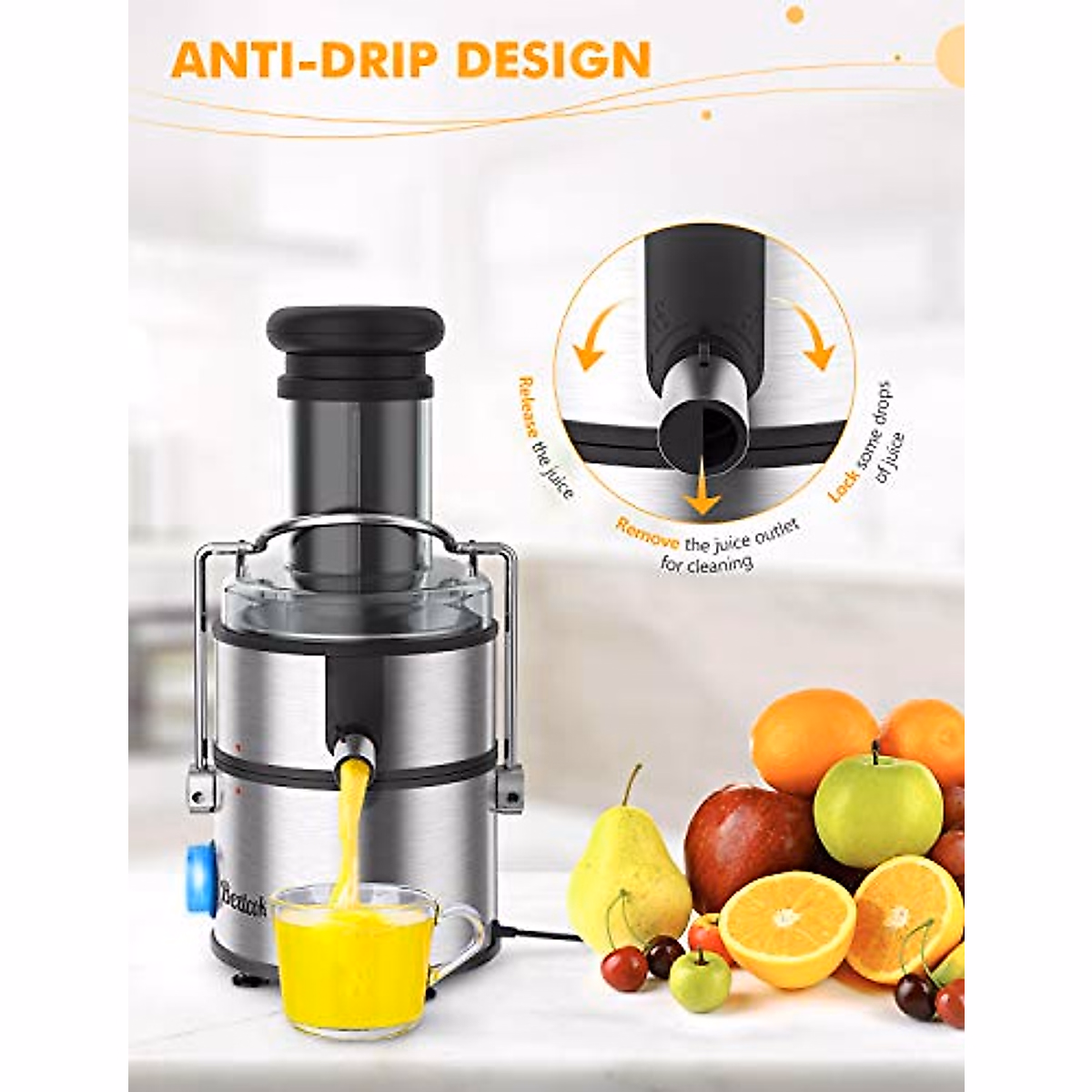 Juice Extractor, Bextcok Centrifugal Juicer Machines Ultra Fast Extract Various Fruit and Vegetable Electric Juice Extractor with 3" Large Feed Chute BPA Free Easy Clean for Orange Celery Carrot