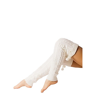 iB-iP Women's Leg Warmer Ballet Dancers Aerobics Cute Knee High Thermal Costume, Size: One Size, White