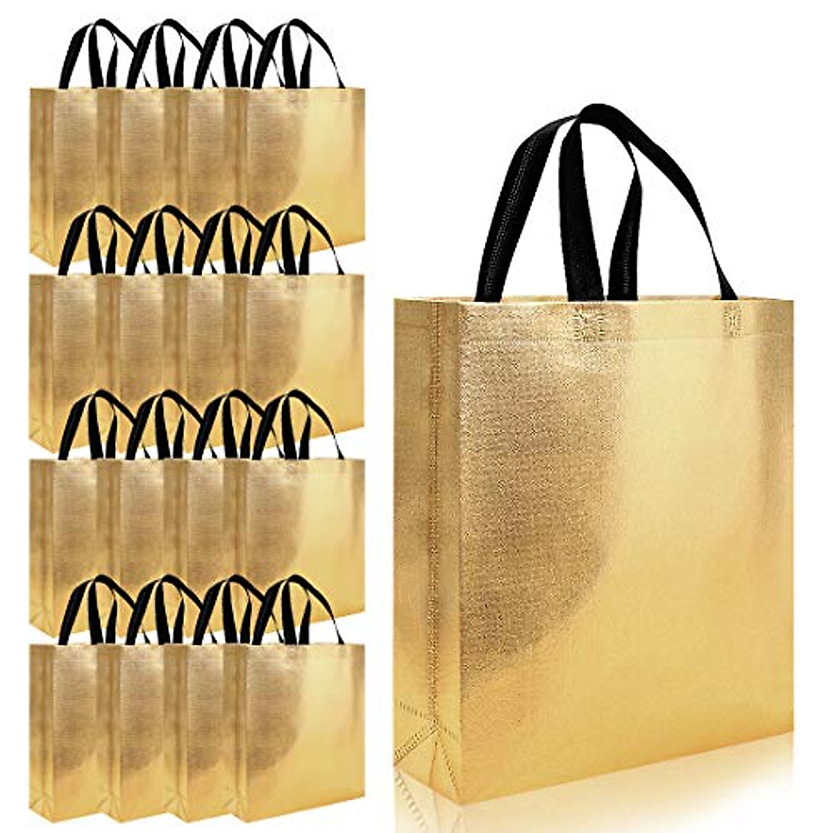 M&C Music Color 16pcs Glossy Reusable Grocery Shopping Bag Tote Bag with Handle Present Bag Gift Bag