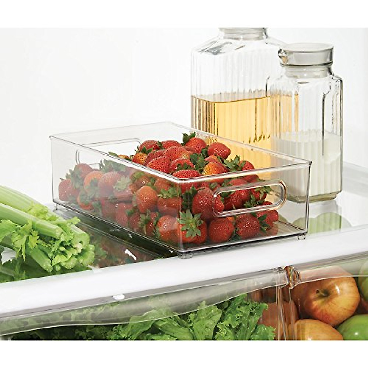 iDesign Plastic Portable Deep Storage Bin with Handles for Organizing Refrigerator, Freezer, Pantry, BPA-Free,8" x 4" x 14.5", Clear