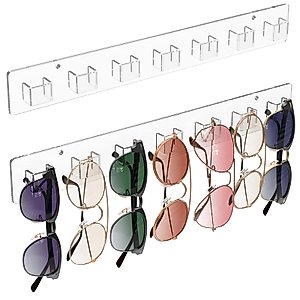 MaxGear Sunglasses Organizer 2 Pack, Wall Mounted Glasses Holder, Clear Acrylic Display Rack for Multiple Eyeglasses Organizer, Ideal for Home and Office, 14 Slots