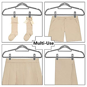 Closet Accessories, Velvet Hangers, Ultra Slim Space Saving, notches, tie bar, Swivel Hook,10 Pack, with 20 Matching Velvet Finger Clips (Grey)