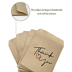 Jexila 100 Pack Thank You Paper Treat Bags Flat Kraft Cookie Favor Bag for Candy Snack Bakery Wedding Party Gift Bags( 5''X7'')