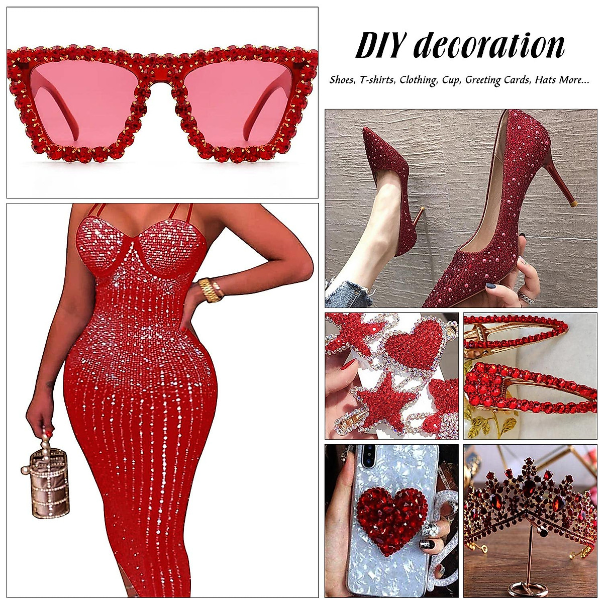 MEIBITE 6796PCS Red Hotfix Rhinestones Crystal Stones Glass for Fabric Clothes Shirts Sparkly Flat Back Round with Tweezers and Picking Pen (SS6~SS30 Set)