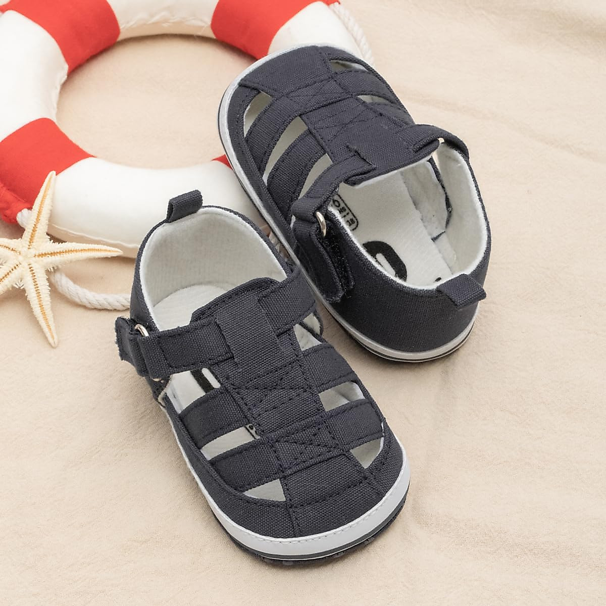 Meckior Summer Baby Infant Boys Beach Sandals Canvas Toddler Soft Sole Non-Slip Closed Toe First Walkers Shoes